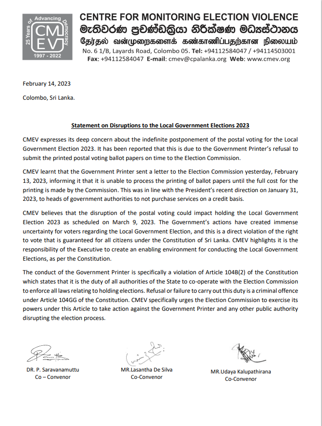 Statement on Disruptions to the Local Government Elections 2023